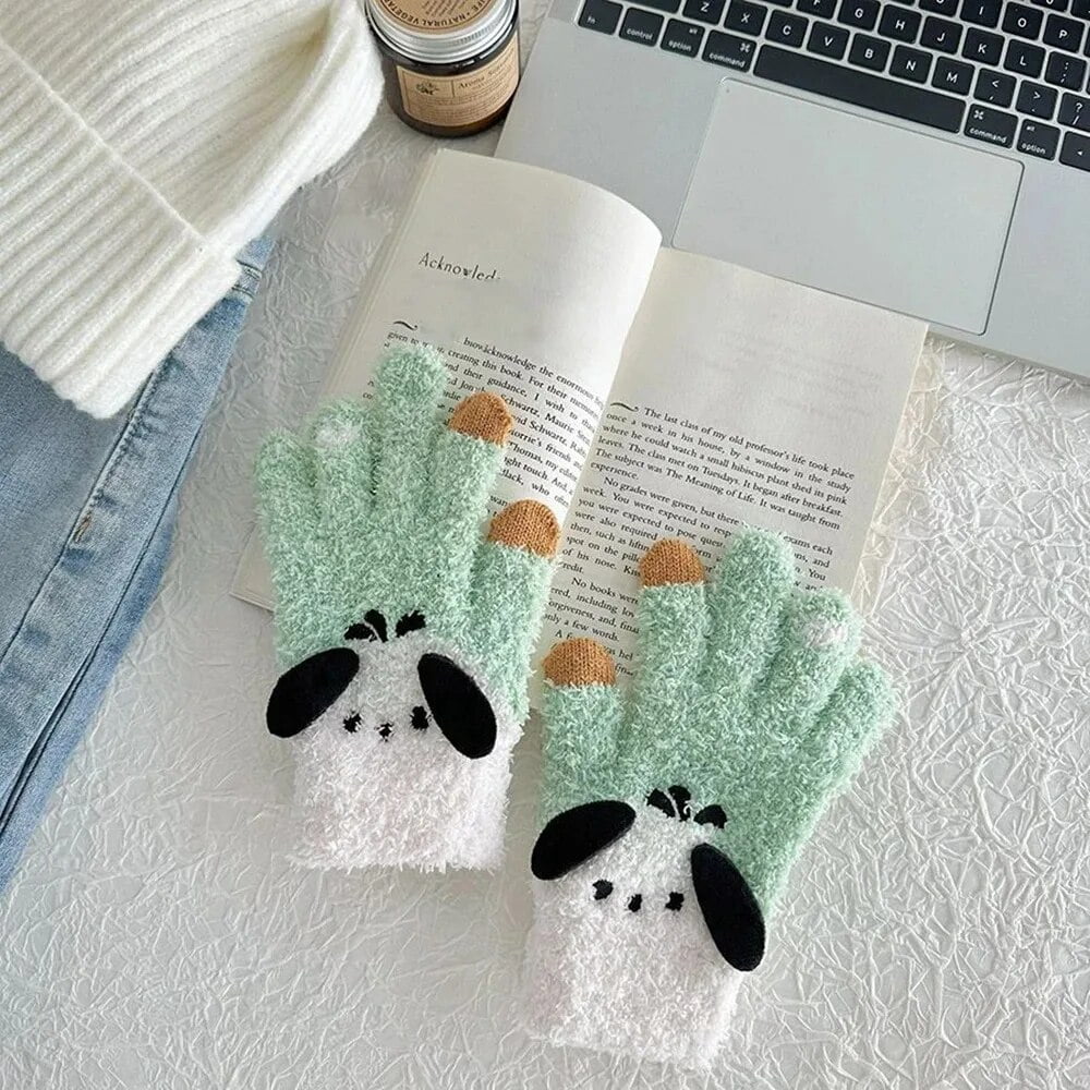 Lovely Sanrio Plush Gloves Kawaii Cartoon Kuromi My Melody Pochacco ...