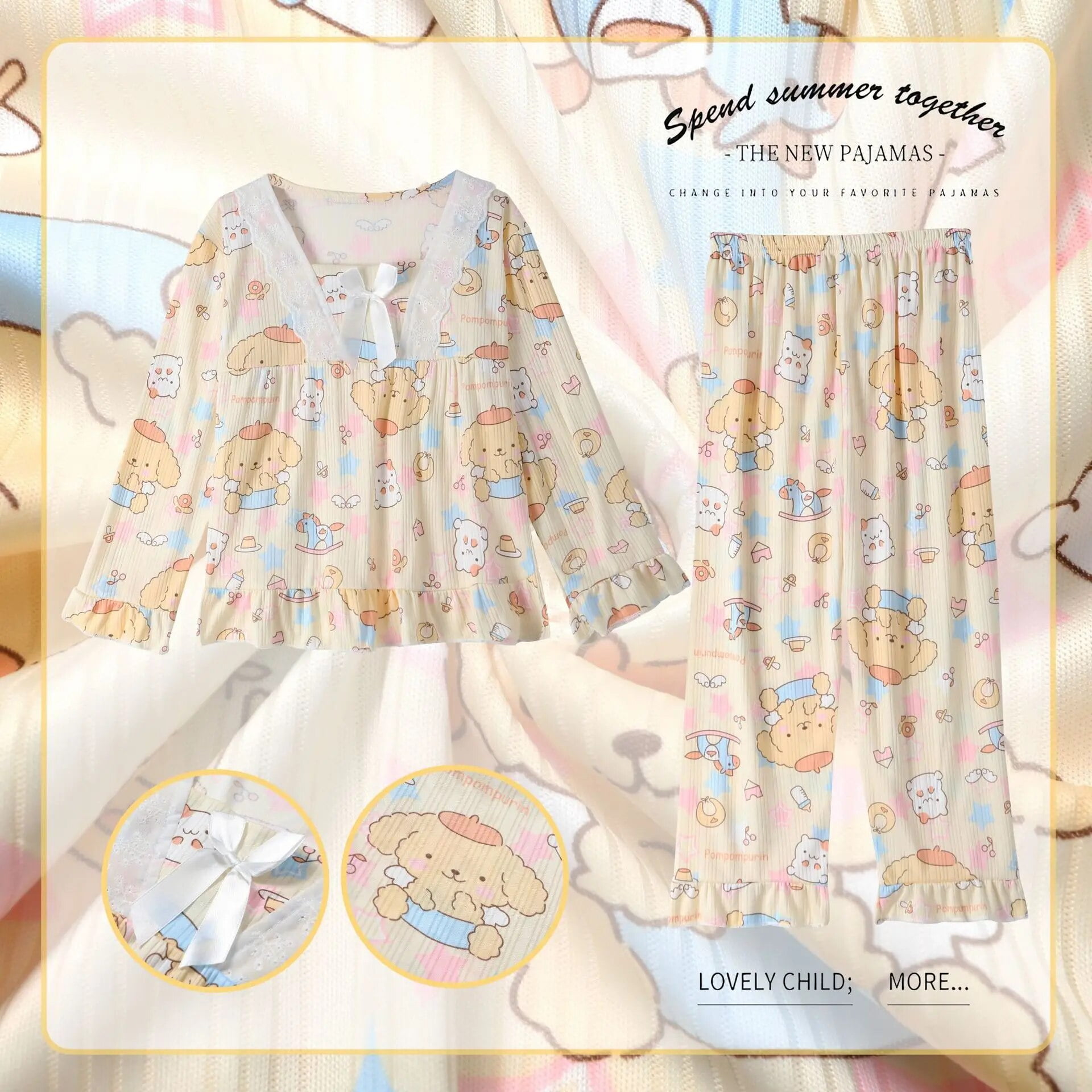 Lovely Sanrio Print Pajamas Cartoon Hello Kitty My Melody Kuromi ...