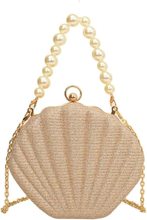 Lovely Shell Handbag Purse Beaded Evening Bag Chain Cross-body Clutch ...