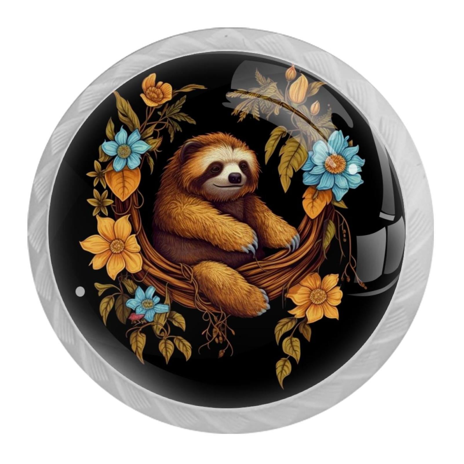 Lovely Sloth Wreath Drawer Knobs, 4 Piece Set Decorative Kitchen Knobs ...