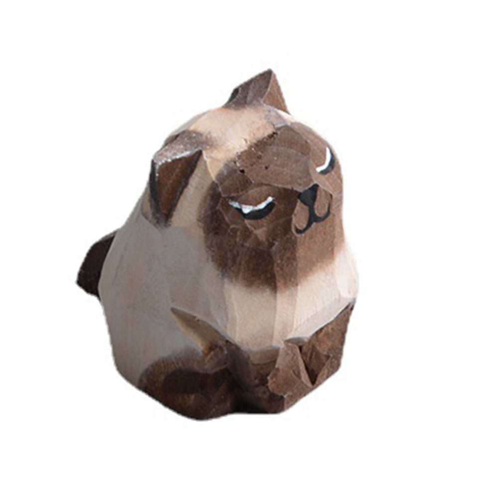 Lovely Small Carved Wooden Cat Figurine, 1.4" DIY Handmade Wood Kitten ...