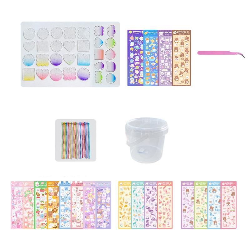 Lovely Stickers Bucket for Kids Cartoon Stickers Set with Blank Keyring ...