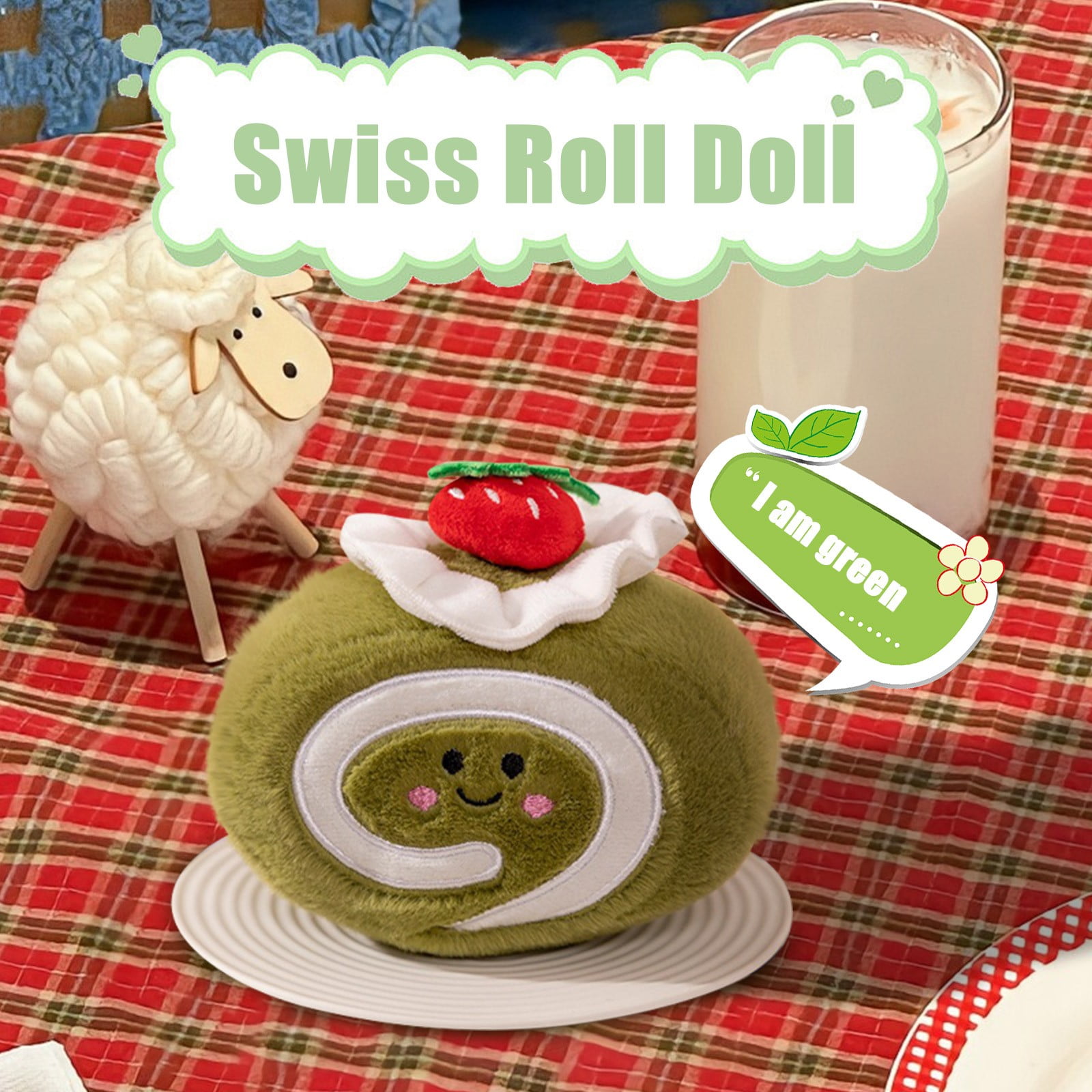 Lovely Sweet Strawberry Matcha Chocolate Swiss Roll Plush,5.5-In Plush ...