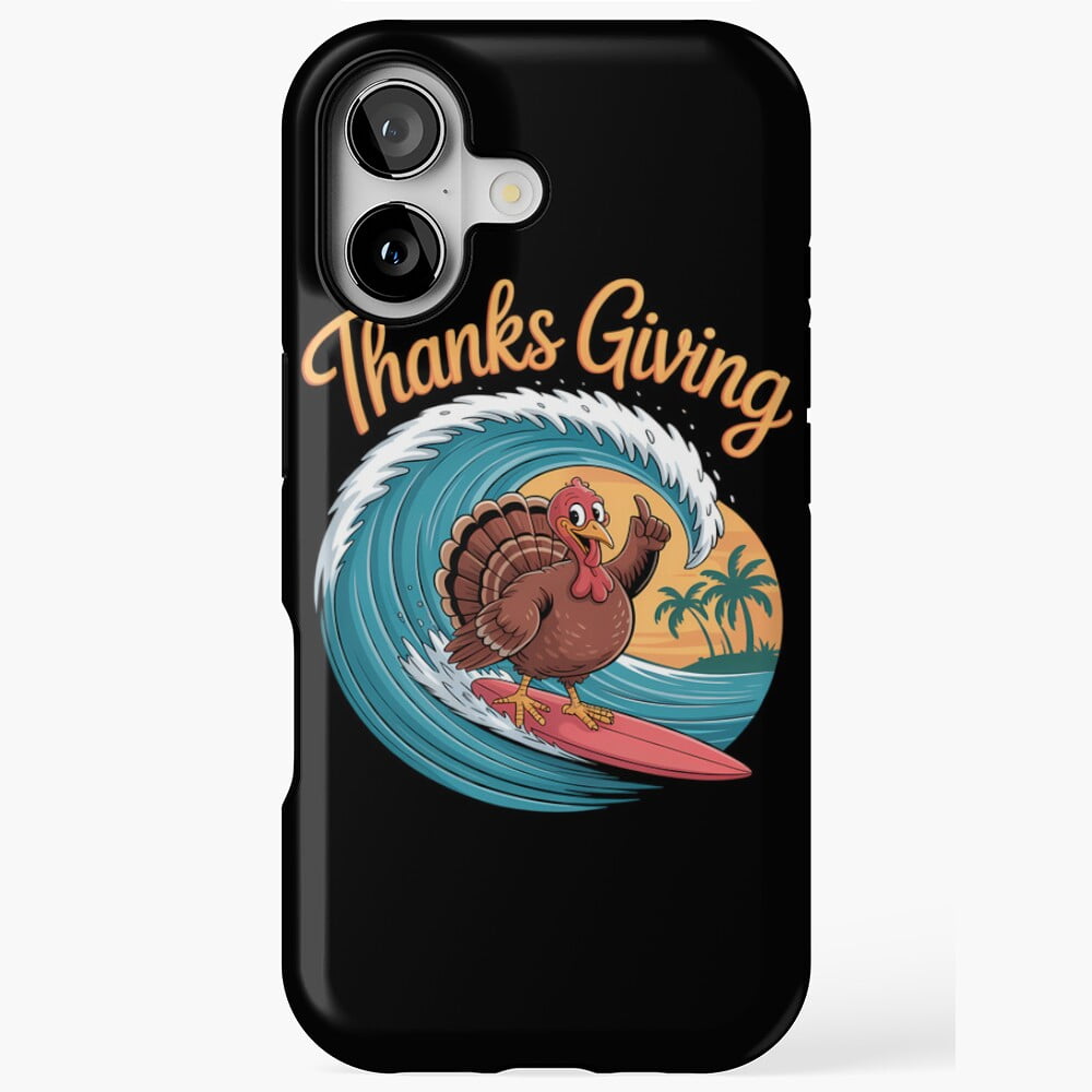 Lovely Thanksgiving Day Beach Surfing Turkey Case for iPhone 17 to 11 ...