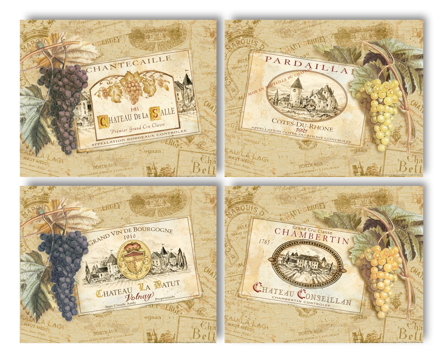Lovely, Vintage French Vineyard and Chateau Wine Signs; Four 14X11 ...
