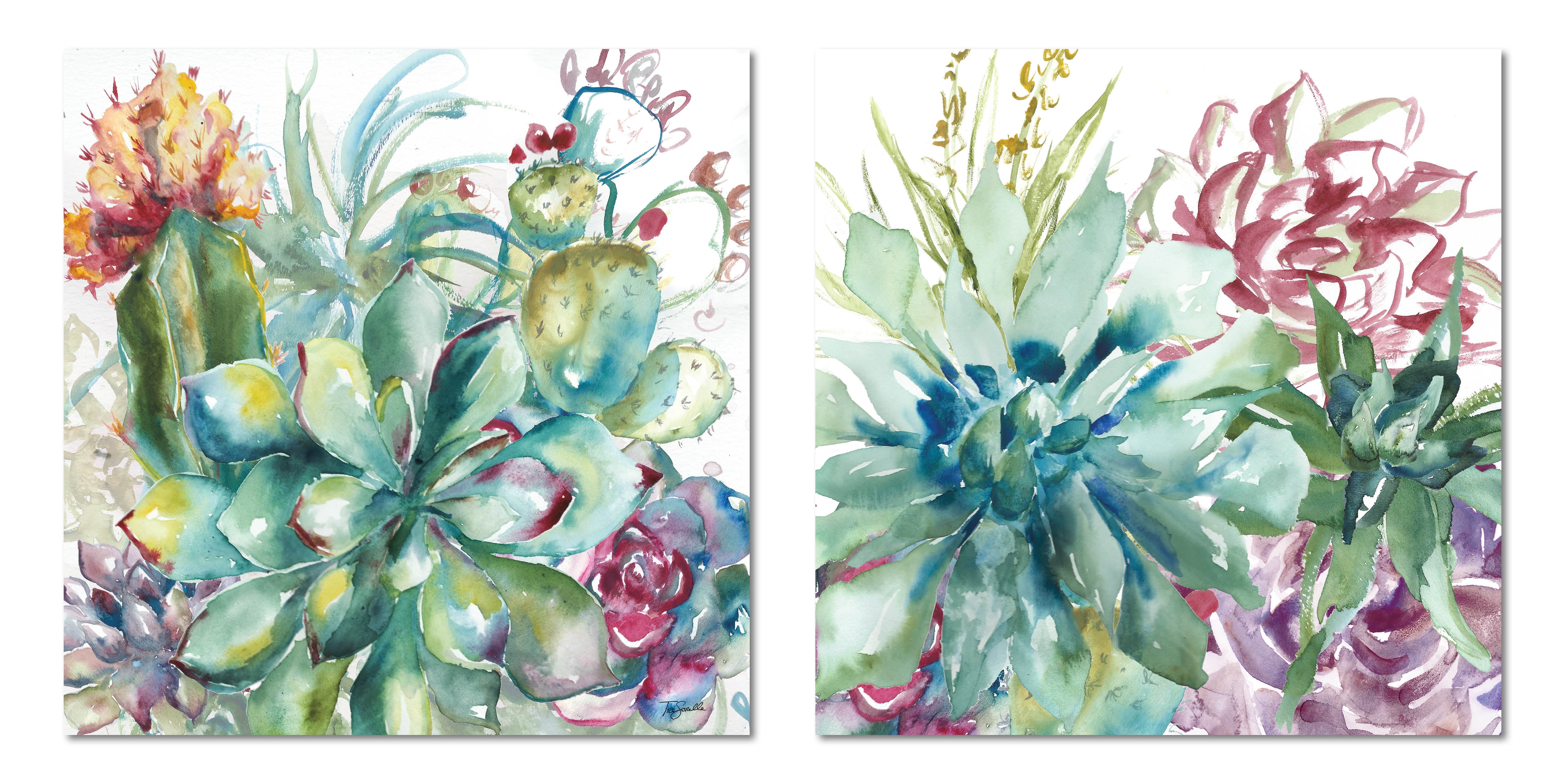 Lovely Watercolor-Style Succulent and Cactus Set by Tre Sorelle Studios ...