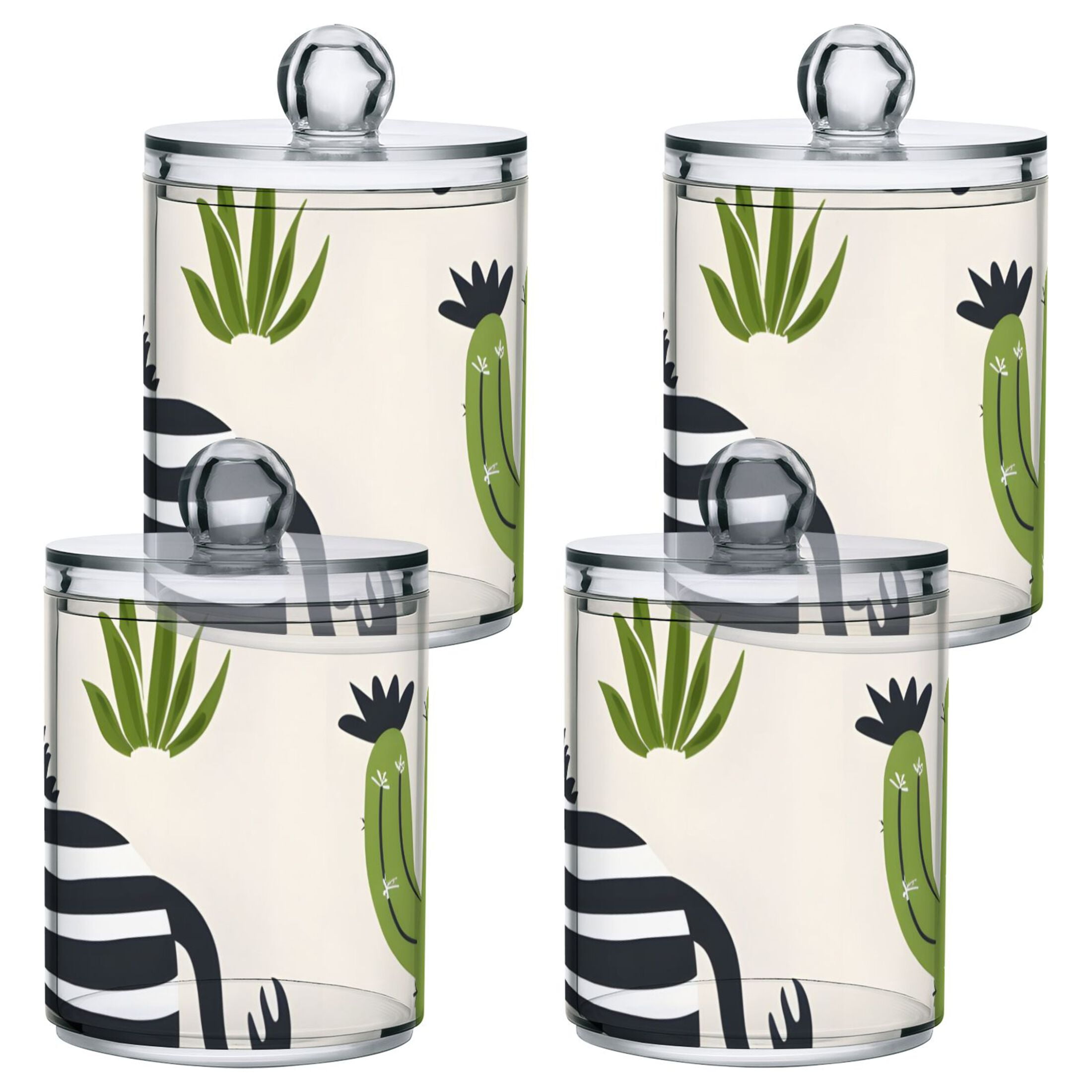 Lovely Zebras and Cactus Translucent Plastic Cans Storage Canisters ...