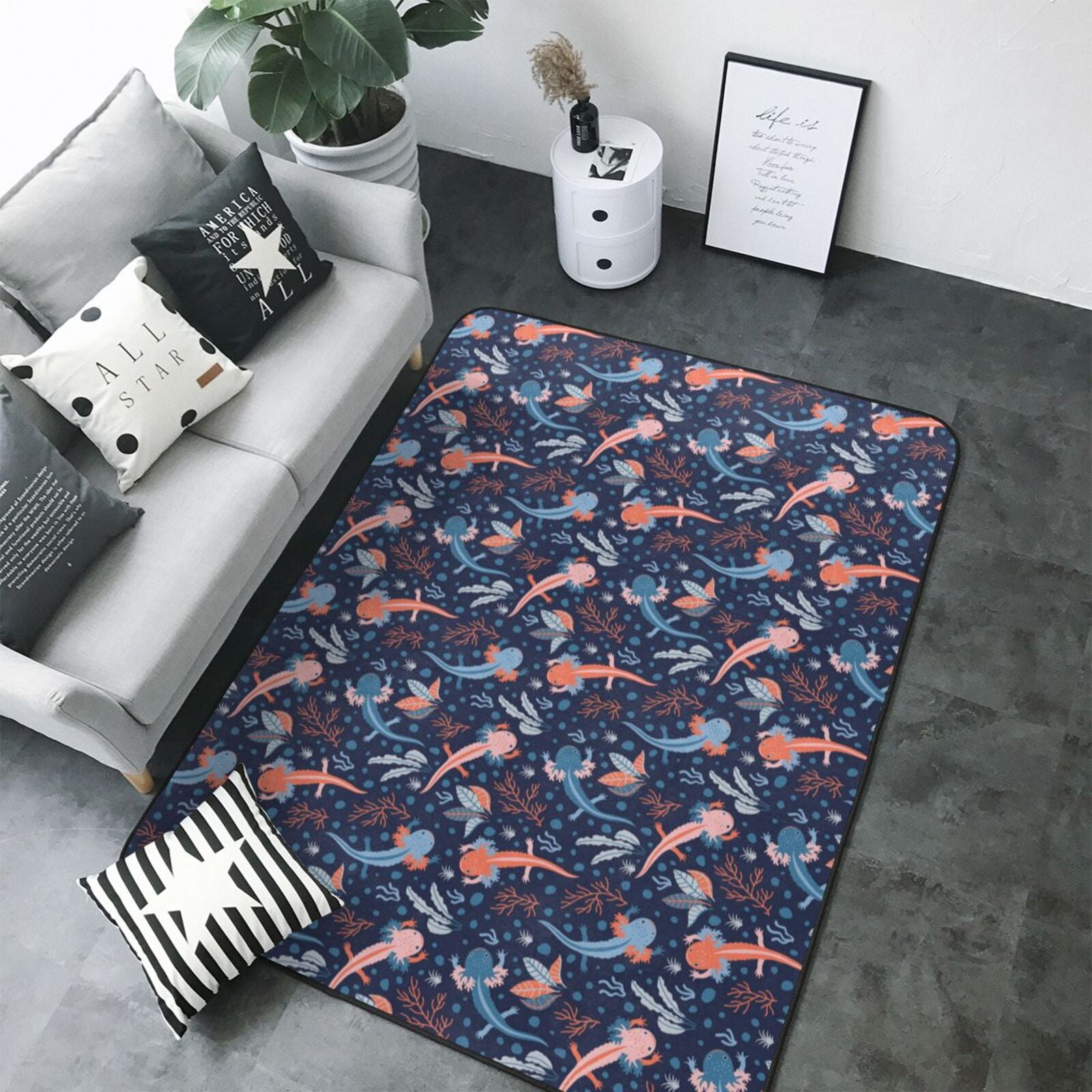 Lovely axolotl blue cute Area Rugs for Living Room Bedroom, 5x7 Soft ...