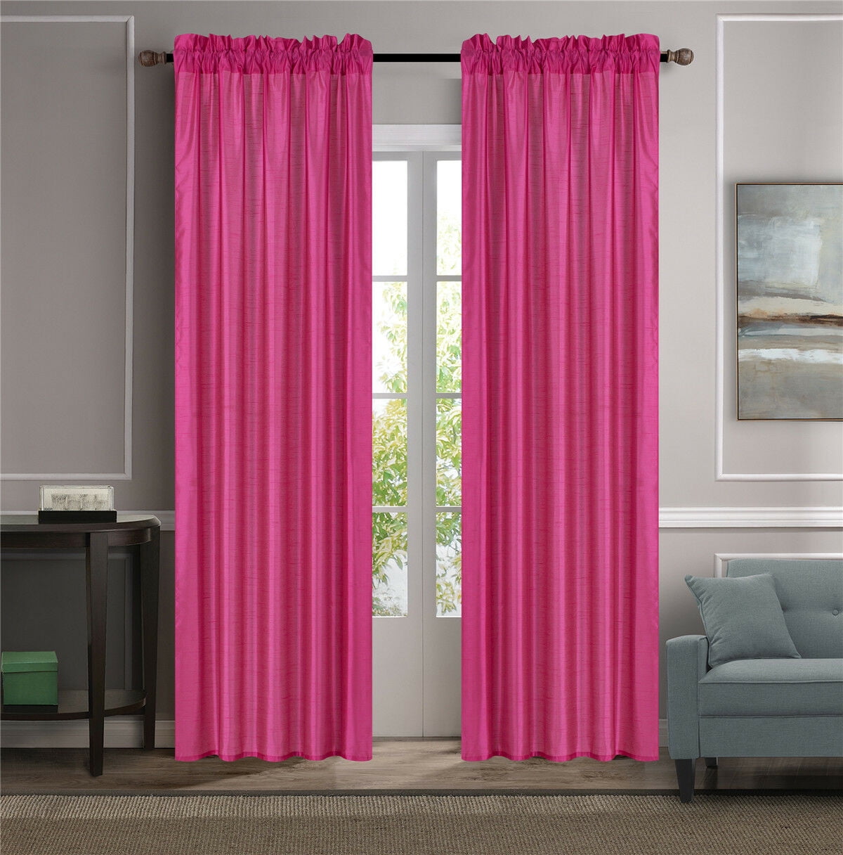 Lovely elegant 2pc MR2 hot pink curtain semi sheer voile with rod ...