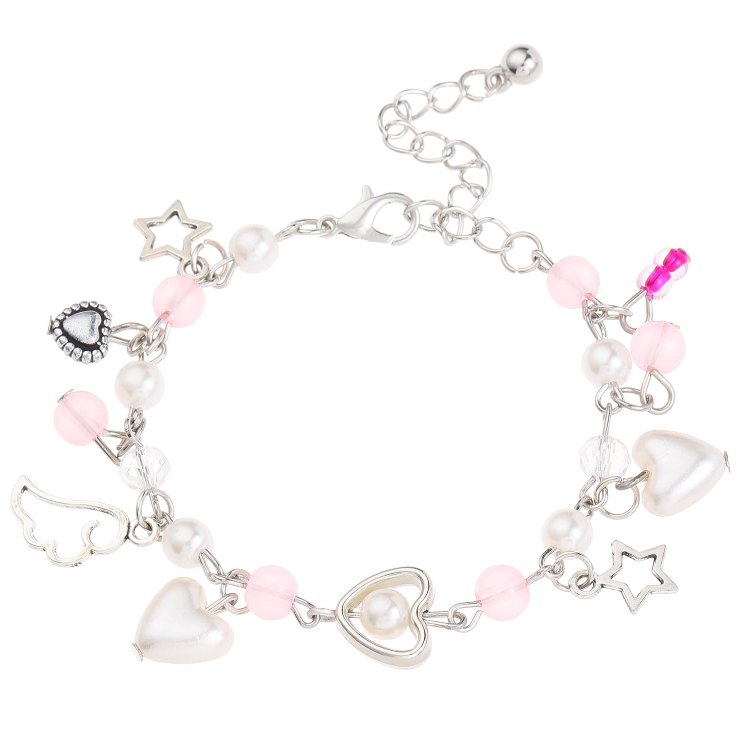 Lovely pink star bracelet alt cute beaded hand assembled pastel fairy ...