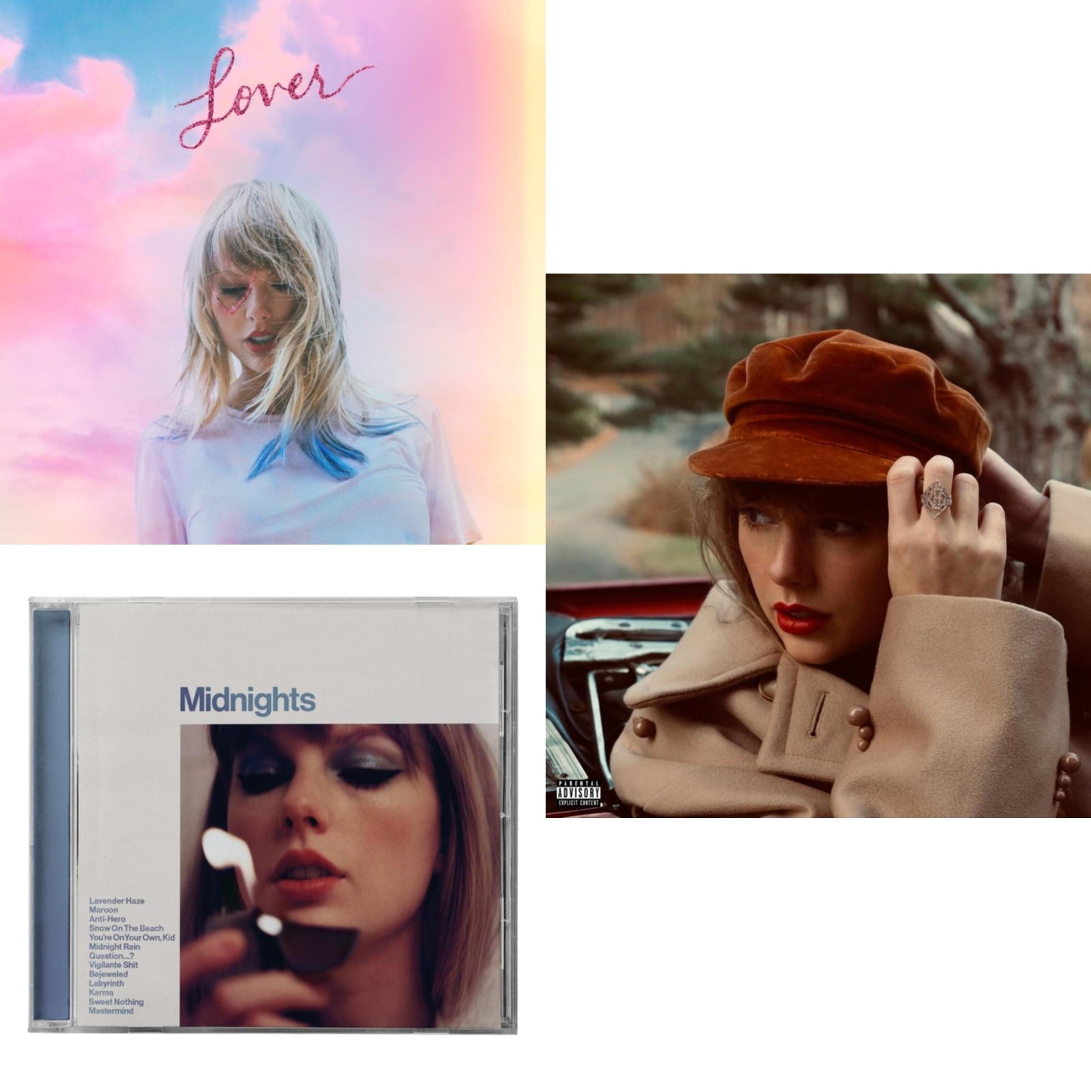 Lover (Deluxe) (Version 1) & Midnights (X) (Moonstone Blue CD) & Red ...