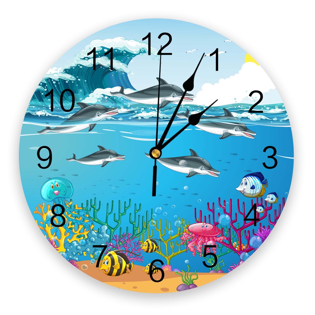 Lovers Dolphin Underwater Sea Round Wall Clock for Home r Living Room ...