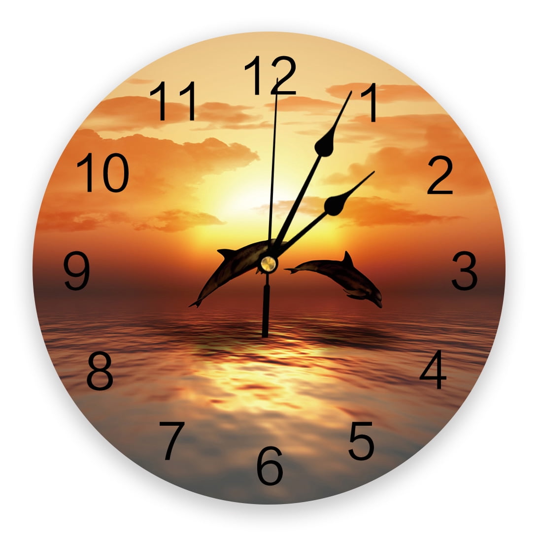 Lovers Dolphin Underwater Sea Round Wall Clock for Home r Living Room ...
