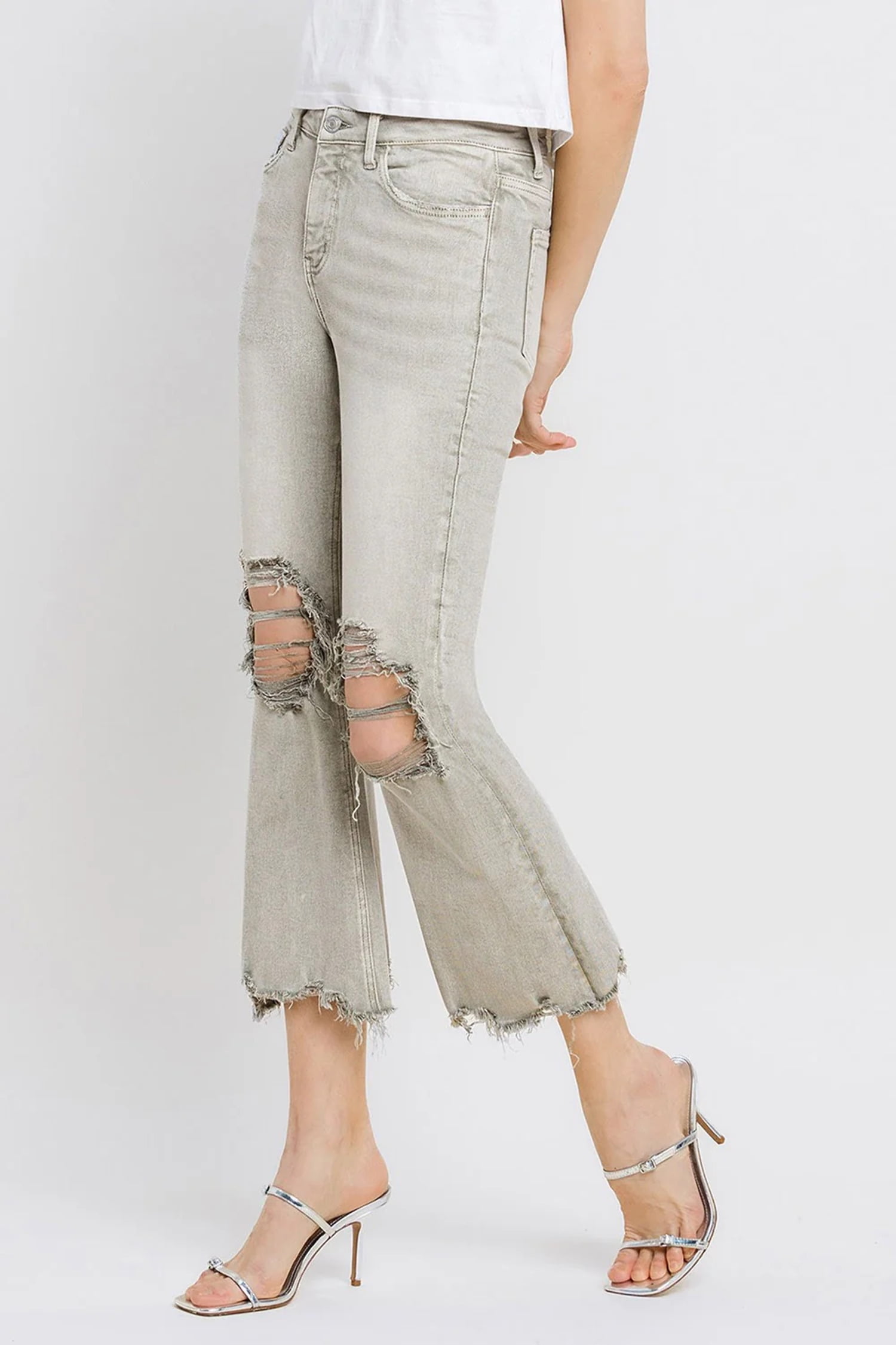 Lovervet Distressed Raw Hem Cropped Flare Jeans - Walmart.com