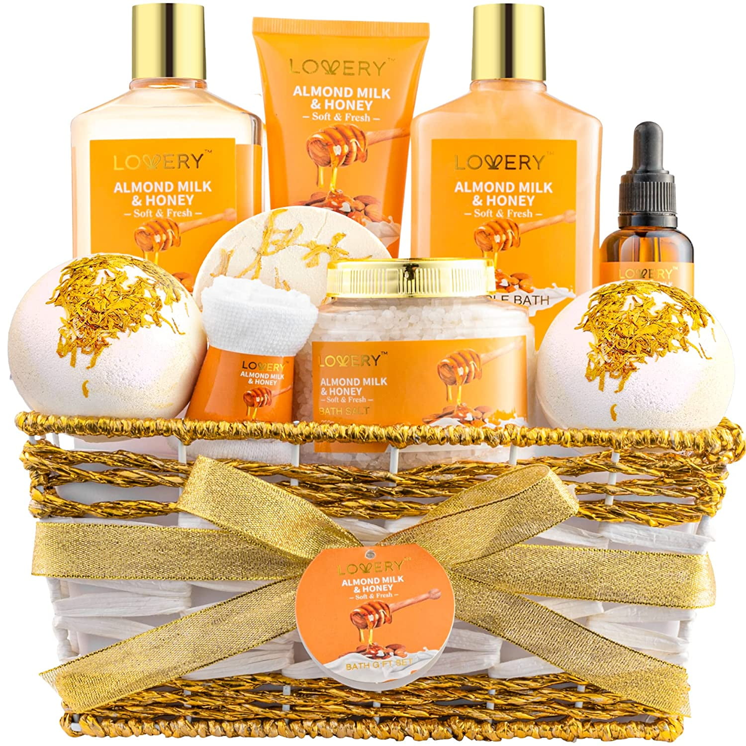 Lovery 10-Piece Almond Milk & Honey Spa Kit, Body Care Gift Set with ...