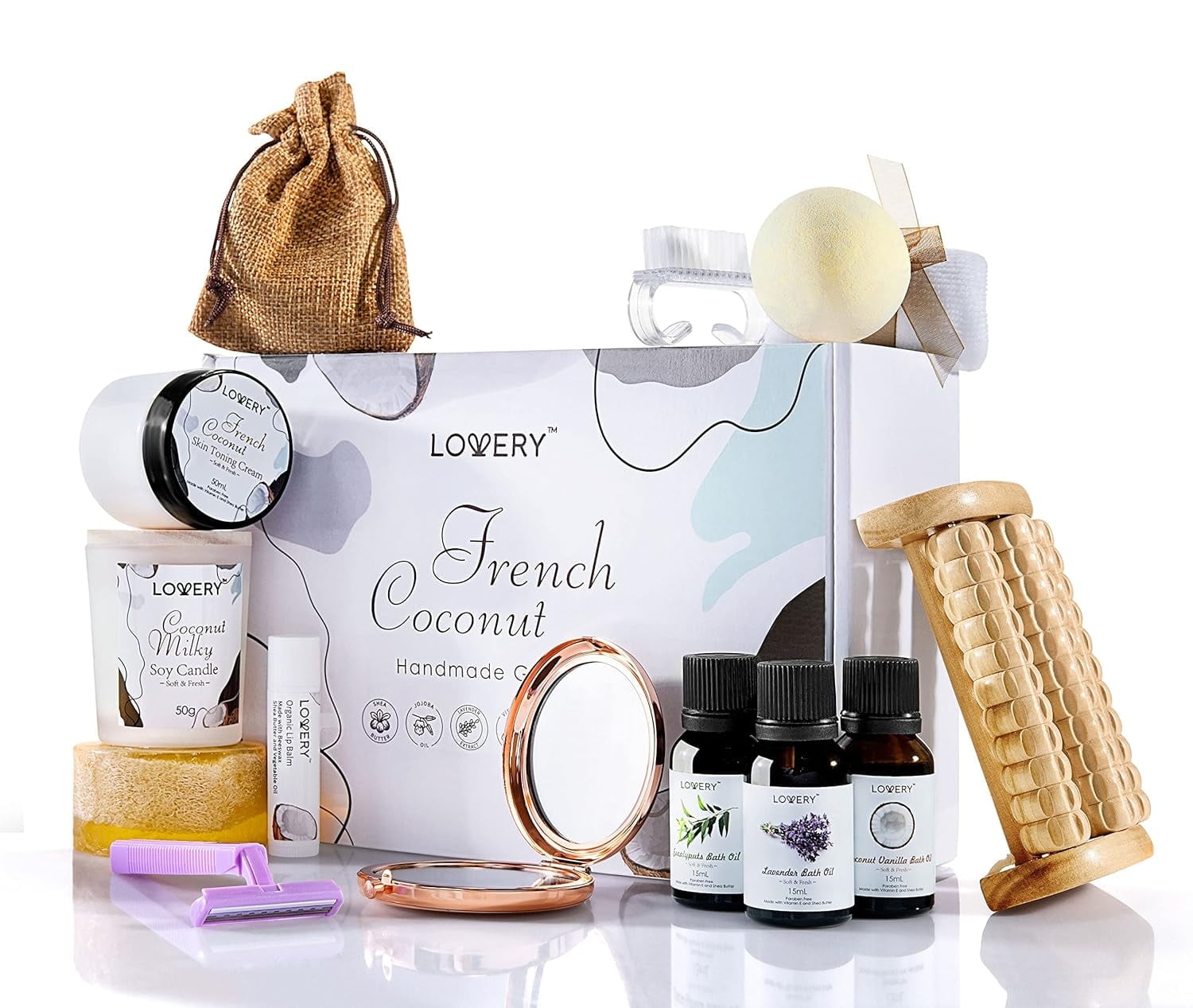 Lovery 20-Pc French Coconut Spa Kit All-Natural Aromatherapy Gift ...