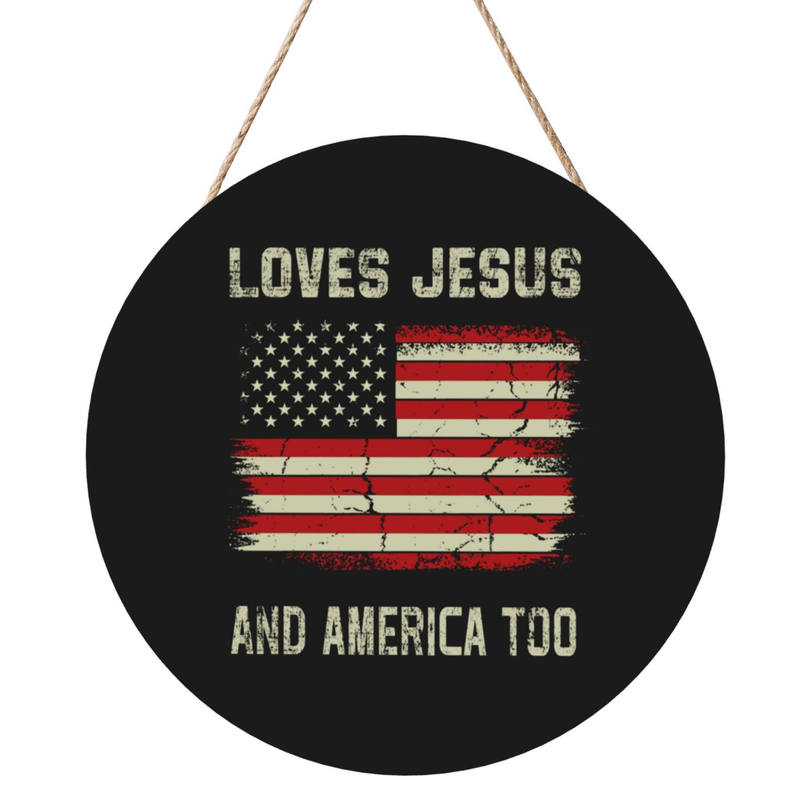 Loves Jesus And America Too Wooden Hanging Sign Ornament Welcome Sign ...