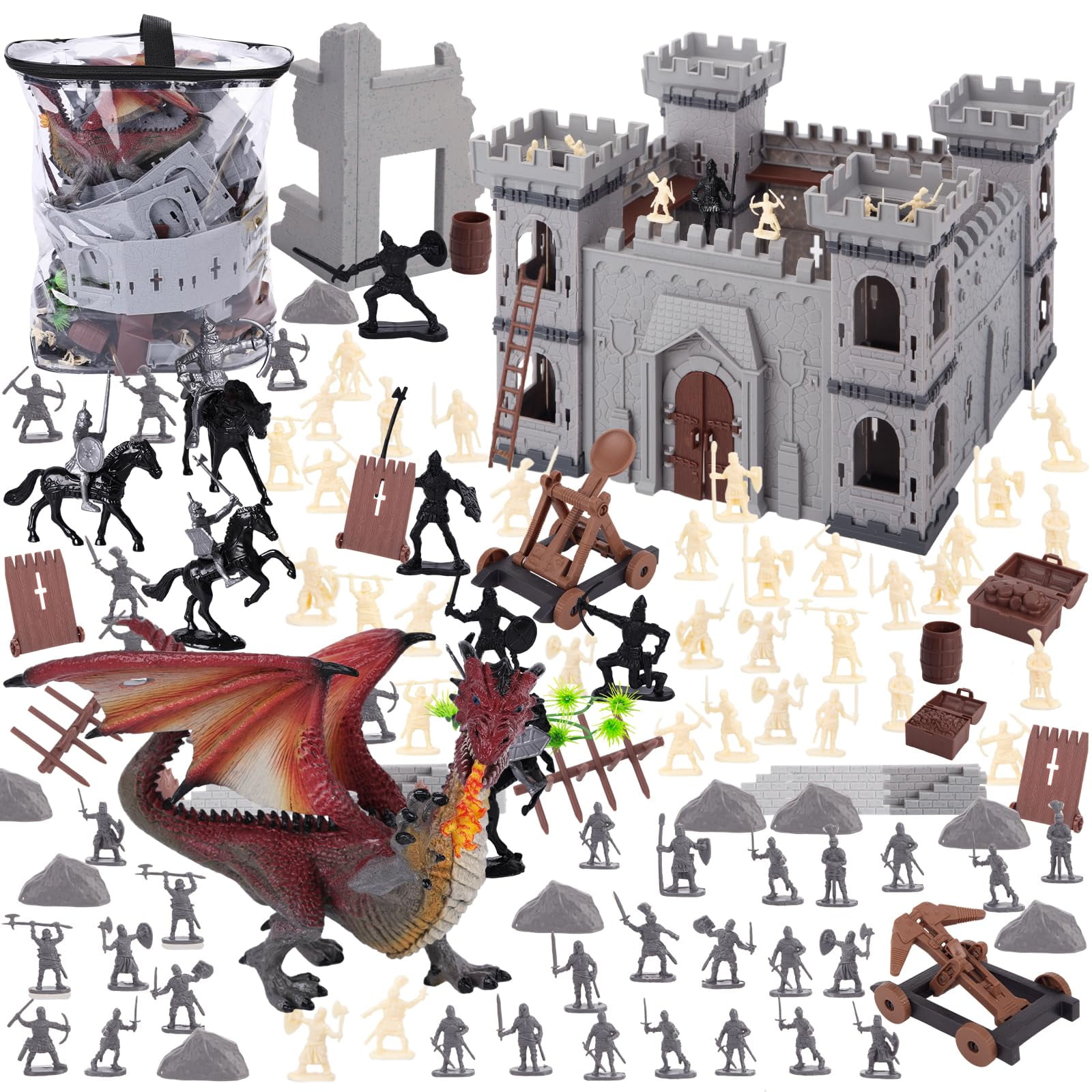 LovesTown 241PCS Medieval Dragon Toy Set, Assembled Castle Toys Knight ...