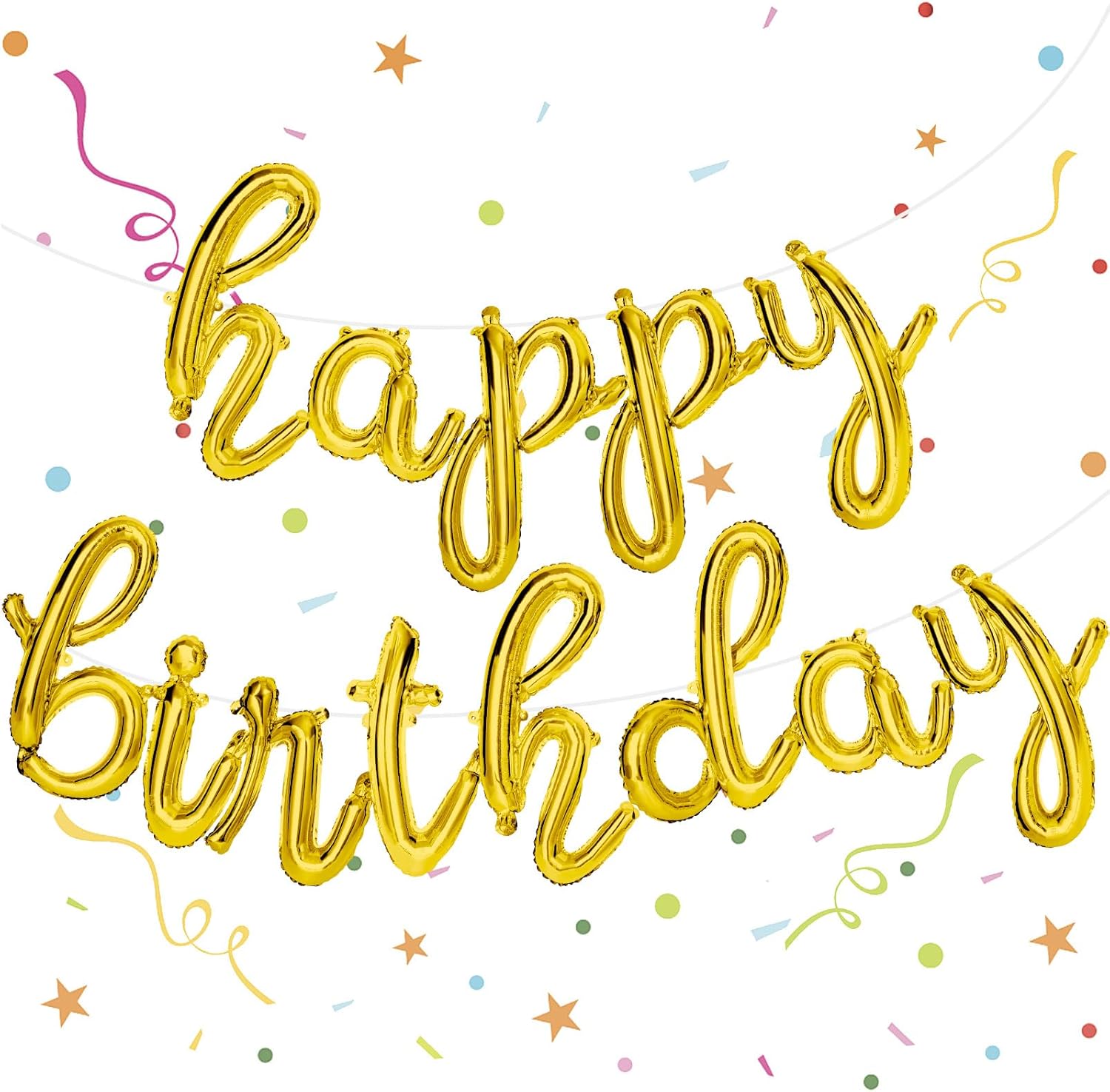 LovesTown Happy Birthday Balloons Banner, Silver Birthday Sign Banner ...