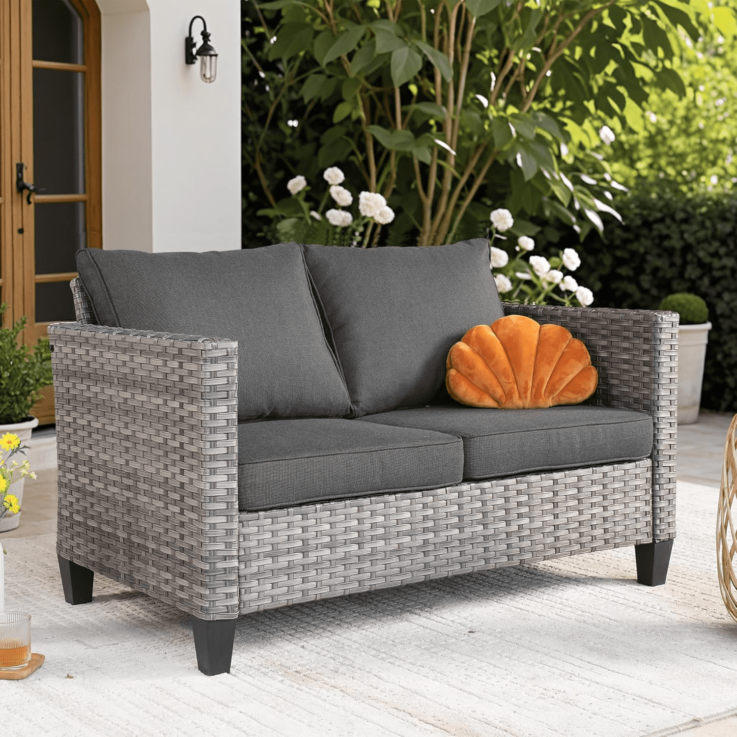 Loveseat 2-Seater Outdoor Wicker Sofa Couch with Comfy Cushions All ...