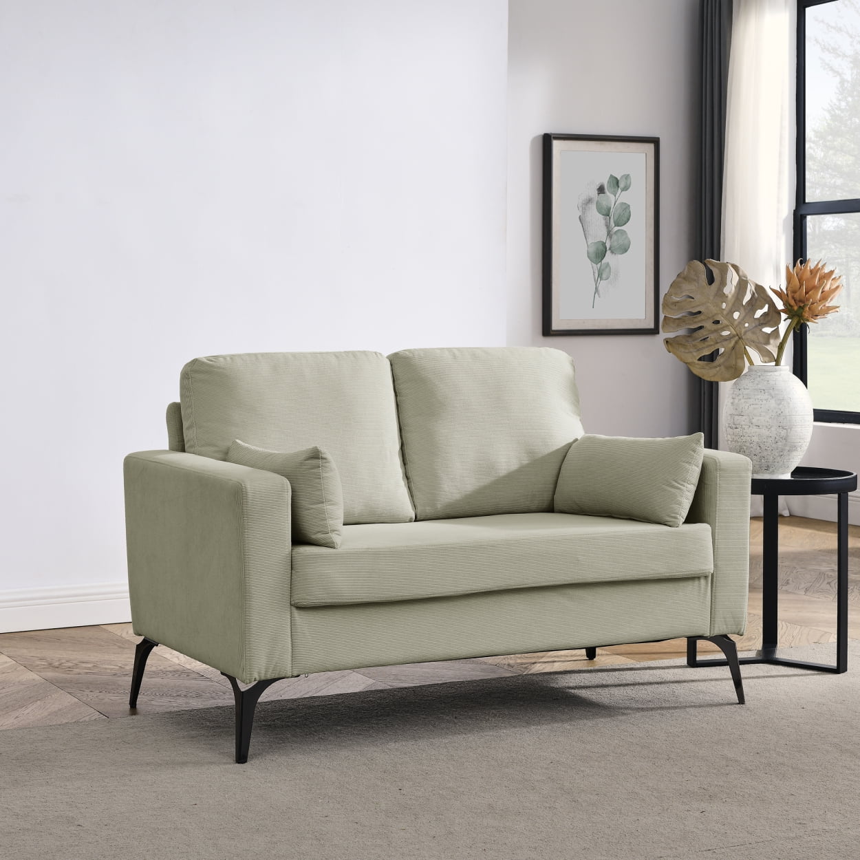 Loveseat Corduroy Upholstered Sofa with Square Arms and Tight Back ...
