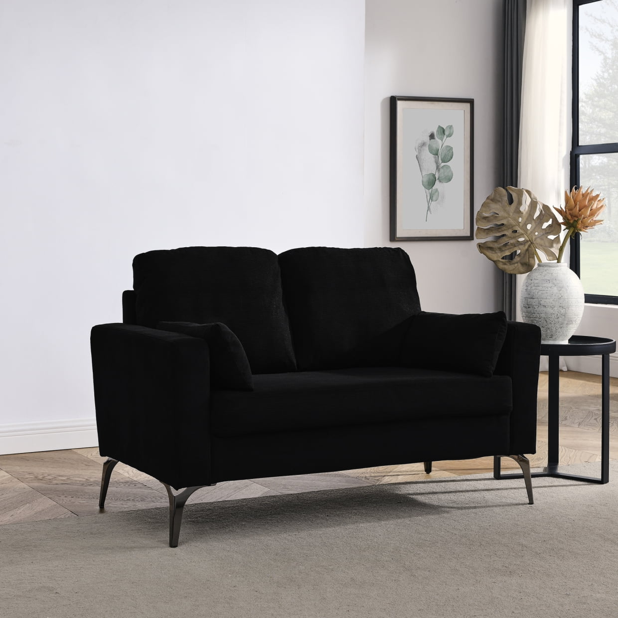 Loveseat Corduroy Upholstered Sofa with Square Arms and Tight Back ...