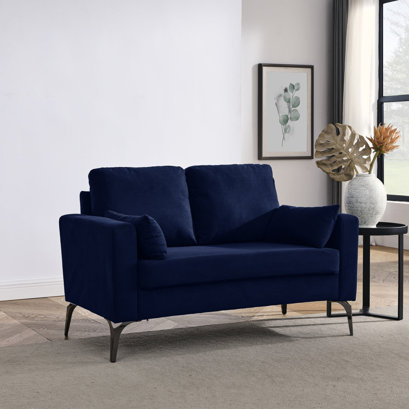 Loveseat Corduroy Upholstered Sofa with Square Arms and Tight Back ...