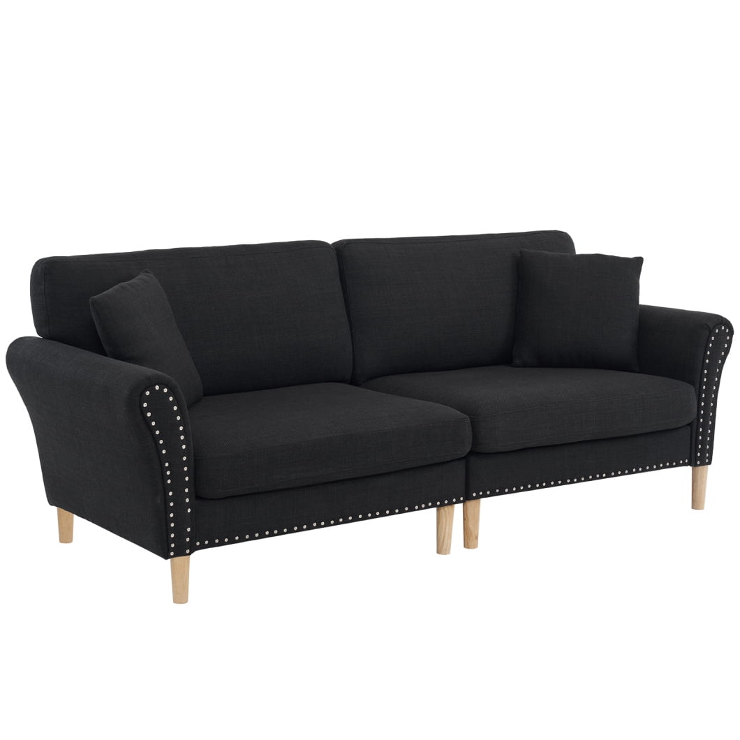 Loveseat Couch with Armrest and Solid Wood Legs, Cushion Double Sofa ...