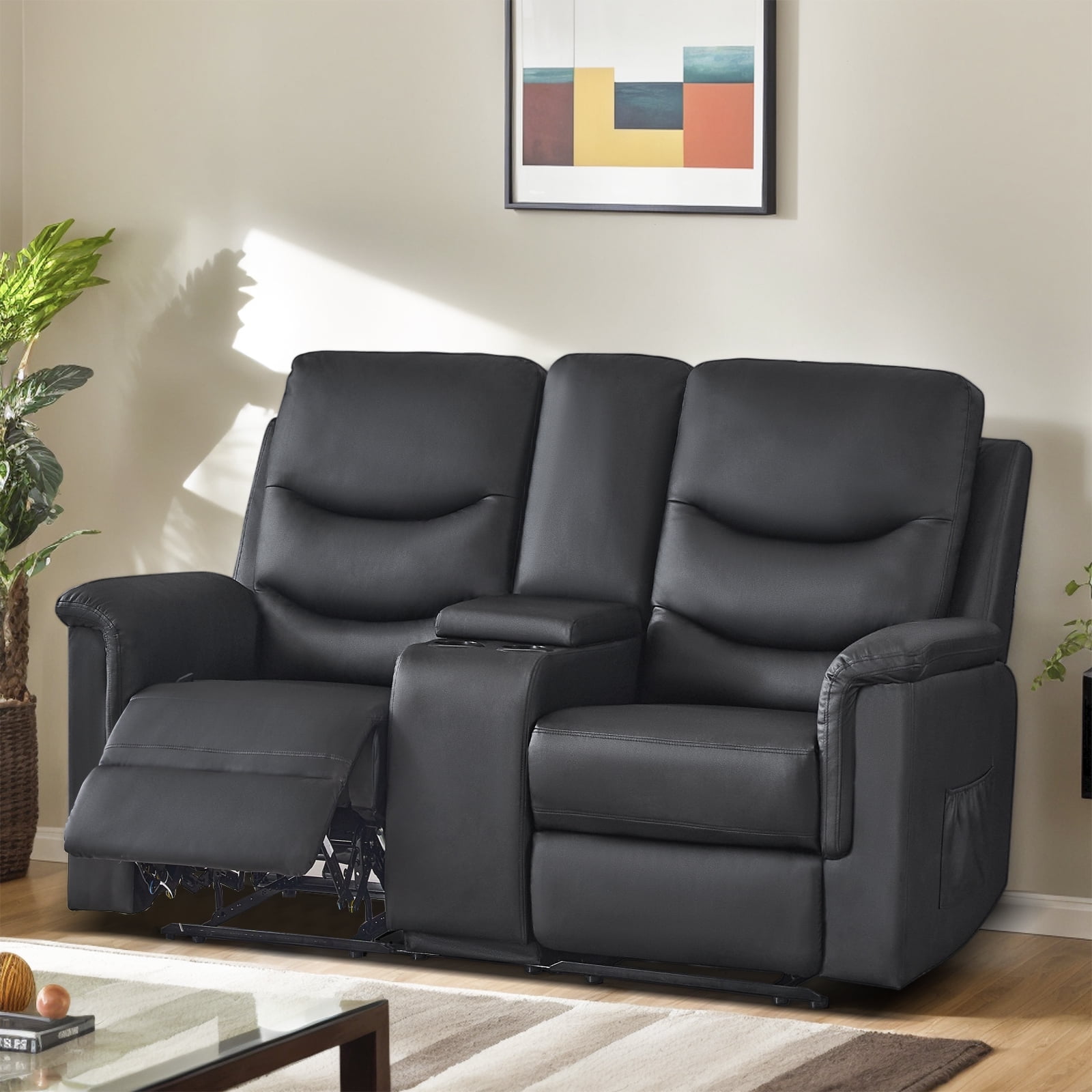 Loveseat Recliner, Manual Reclining Loveseat with Console, 68'' Wall ...