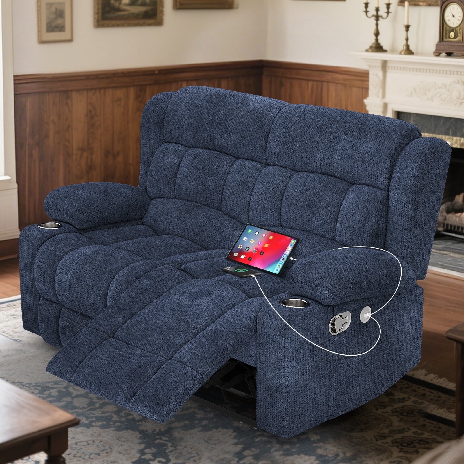 Loberfve Loveseat Recliner Sofa, Fabric Manual Pull Tab Double ...