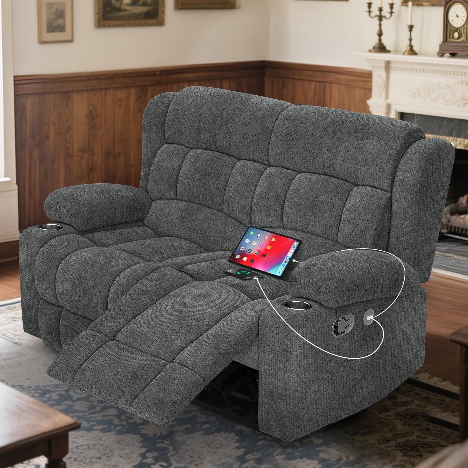Loberfve Loveseat Recliner Sofa, Fabric Manual Pull Tab Double ...