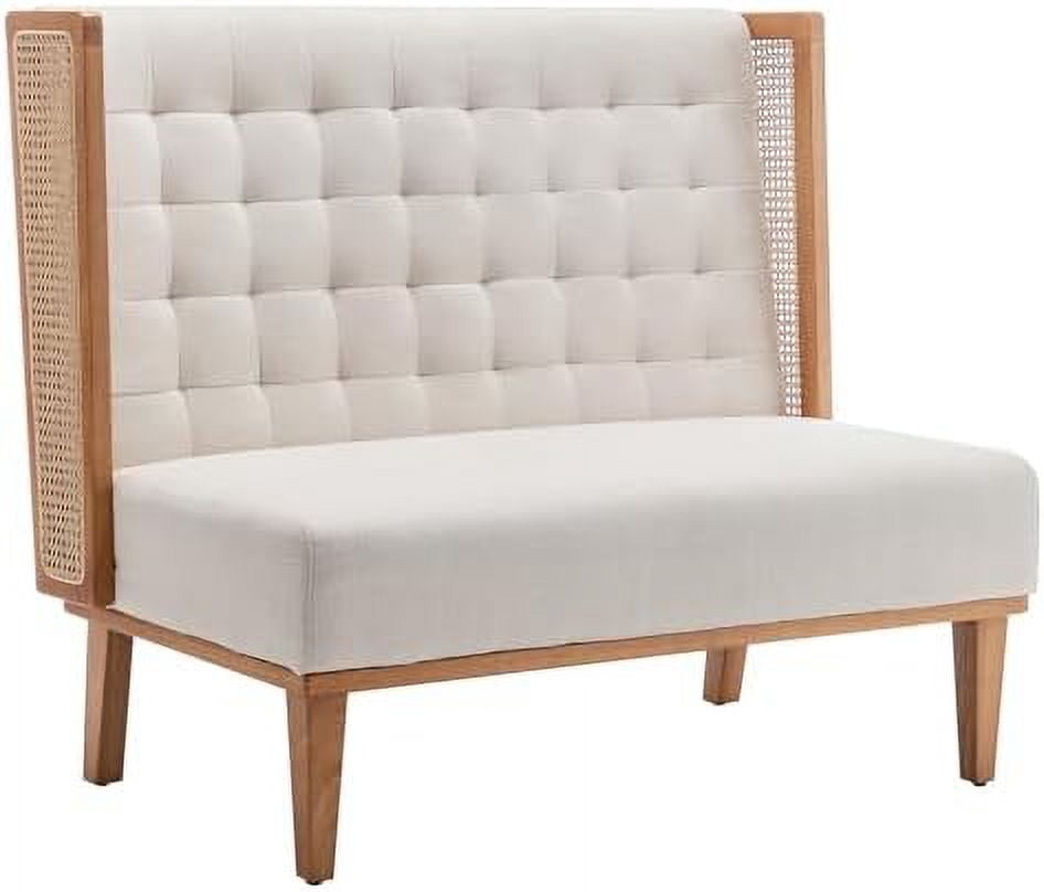 Loveseat Settee Bench with Rattan Arms, Upholstered Modern Mini High ...