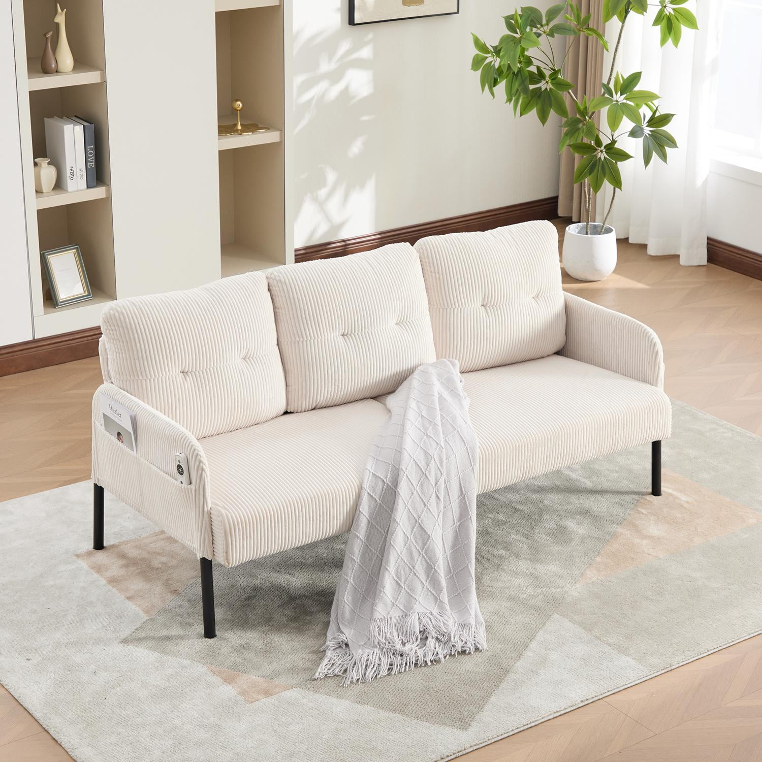 Loveseat, Small Sofa, Couch, Oversized Corduroy 2-Seater Sofa with Side ...