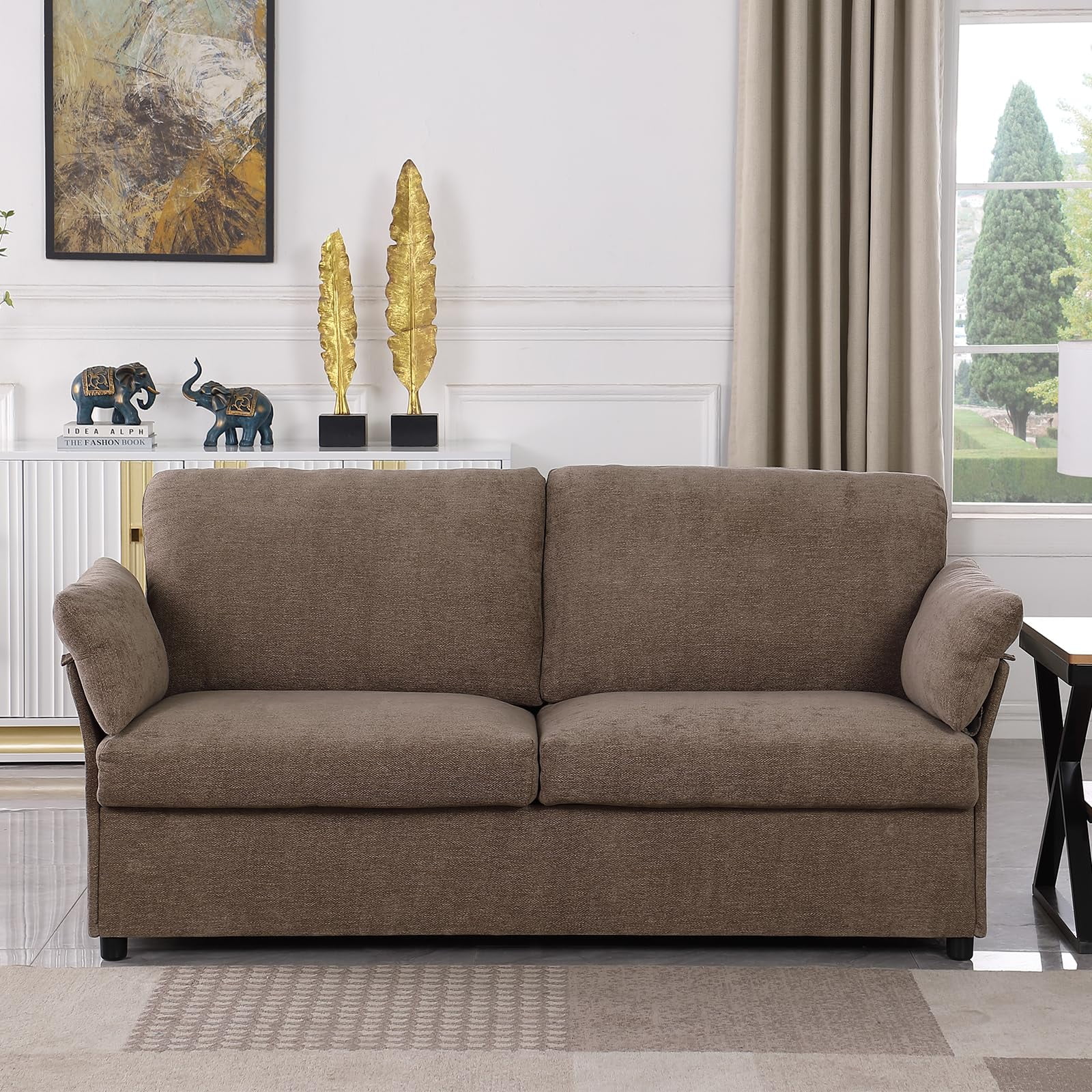 Loveseat Sofa, 70" Camel Modern Sofa Couch, Chenille Fabric Comfy ...