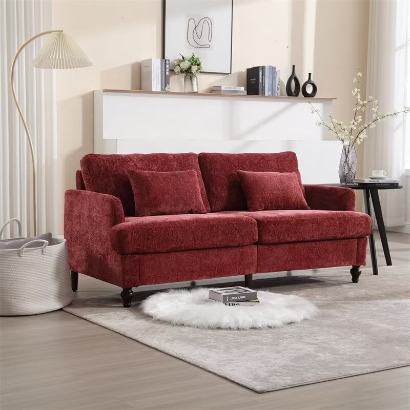 Loveseat Sofa, Chenille Fabric Upholstered 2-Seater Sofa with Rubber ...