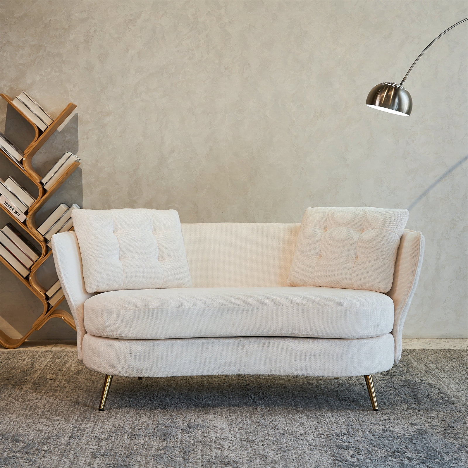 Loveseat Sofa Couch, Club Two-Seat Sofa with Golden Metal Legs and ...