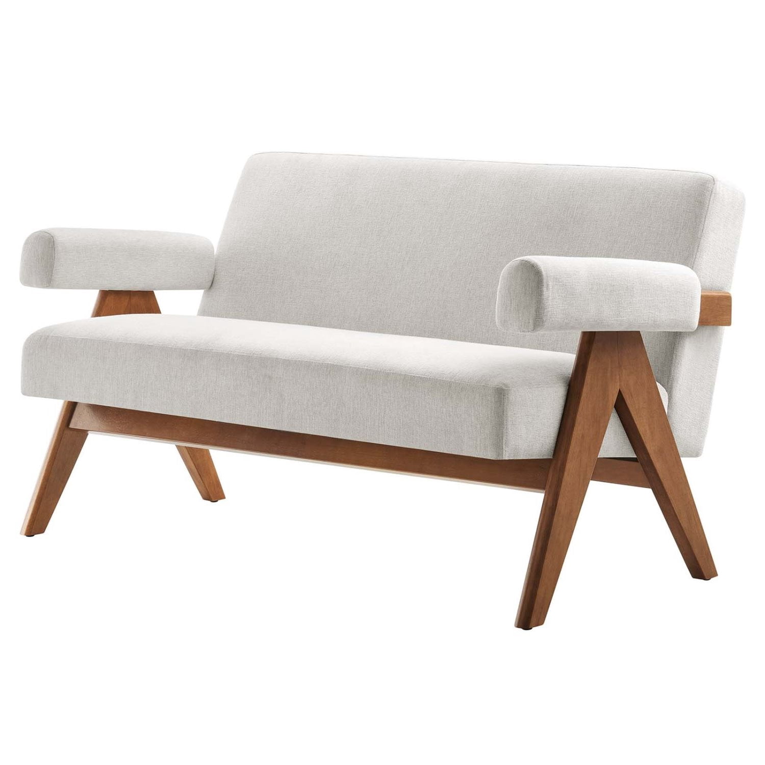 Loveseat Sofa Couch, Ivory White, Fabric, Wood, Living Kitchen Cafe ...