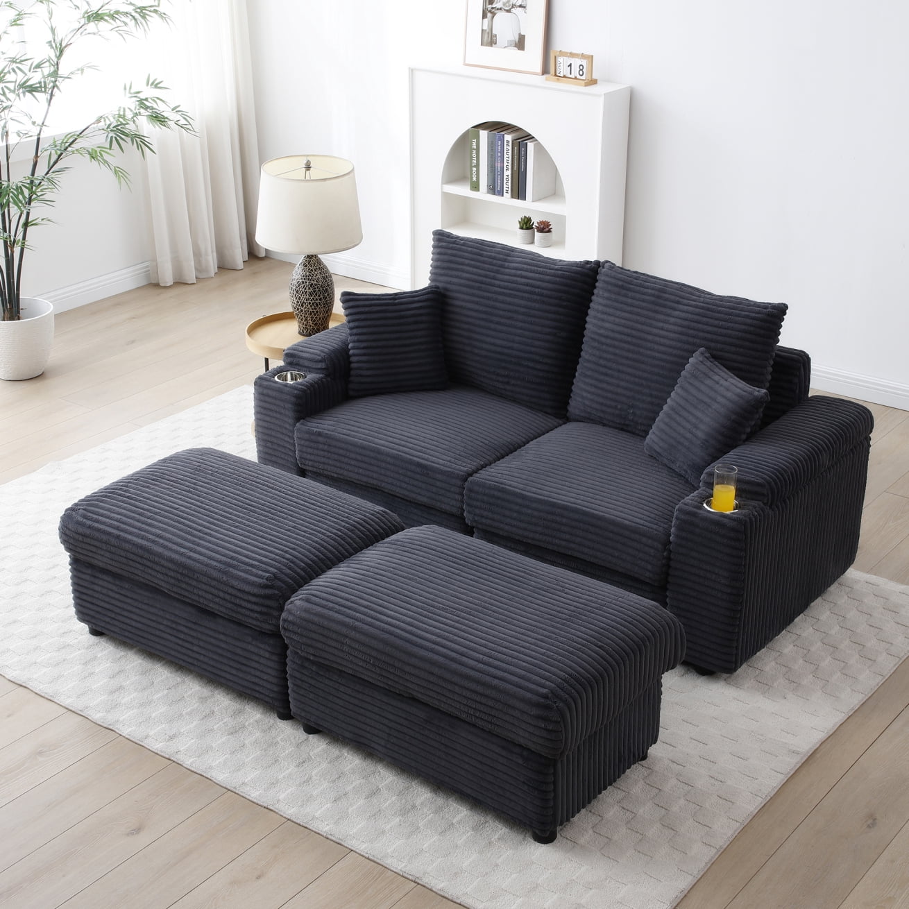 Loveseat Sofa Couch, Modular Sectional Sofa with Ottoman and Pillow ...