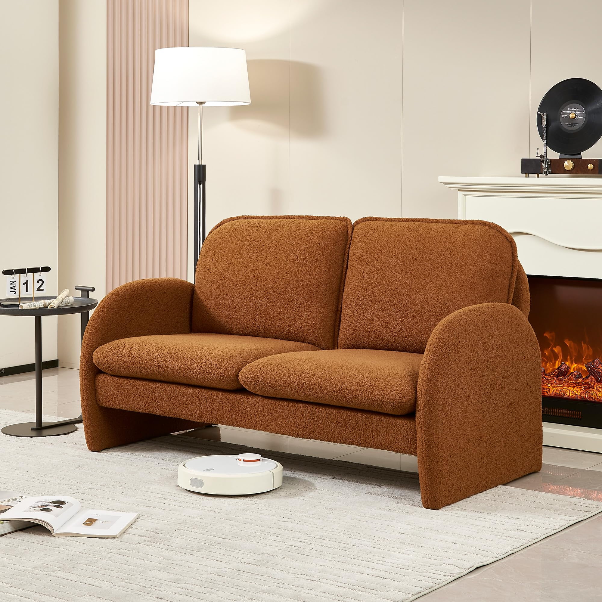 Loveseat Sofa, Mid Century Modern Sofa, Lambswool Fabric Upholstered ...