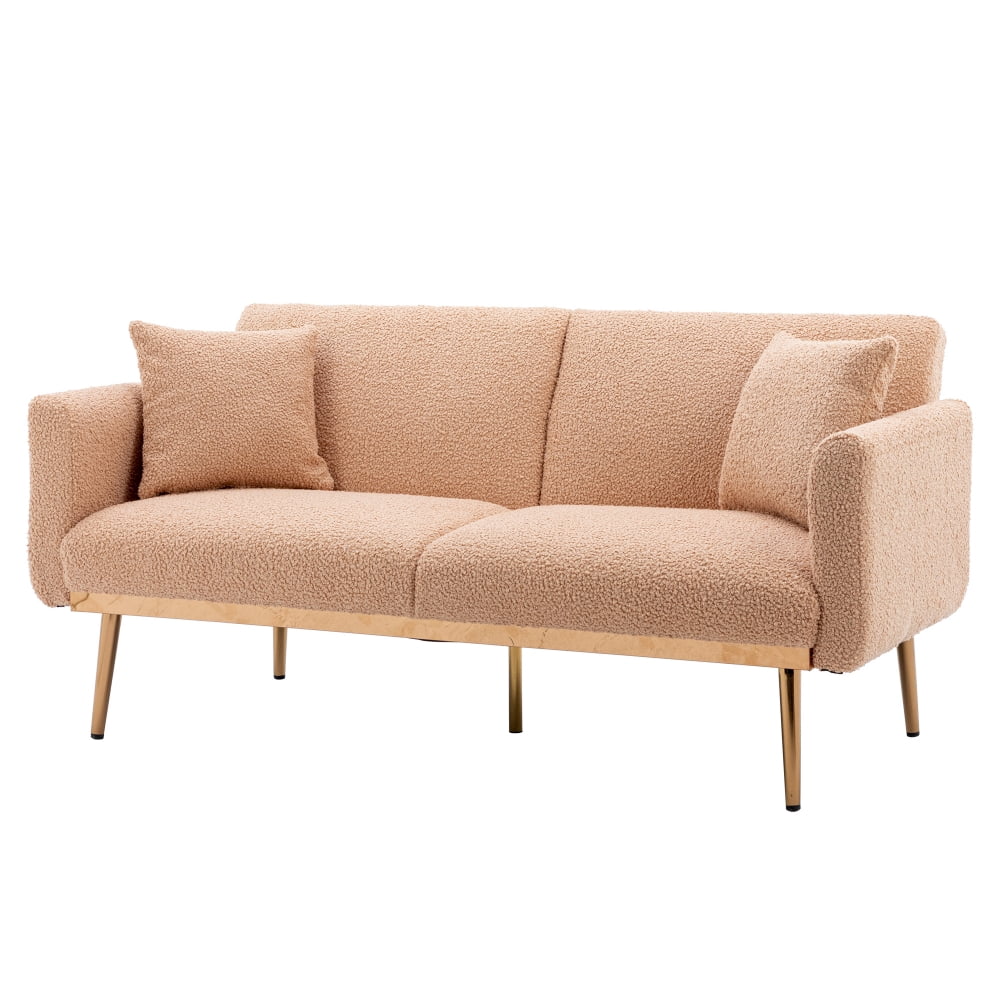 Loveseat Sofa, Modern Teddy Fabric Upholstered Leisure Accent Sofa ...