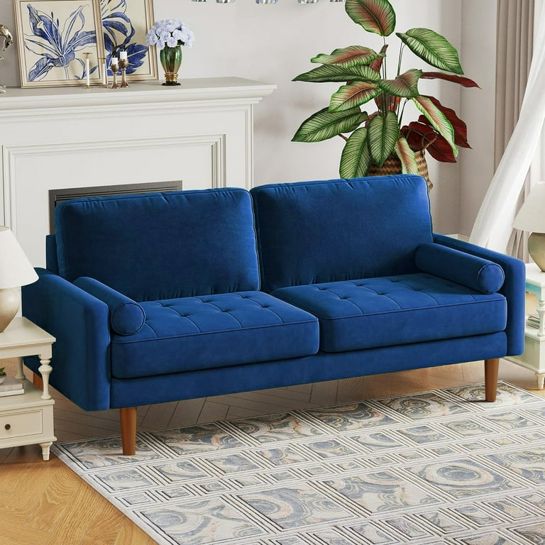 Loveseat Sofa Neche 70 Velvet Love Seat Blue Couch Modern 2 Seater Sofa with Soft Sprung Cushion 2 Pillows for Living Room Office