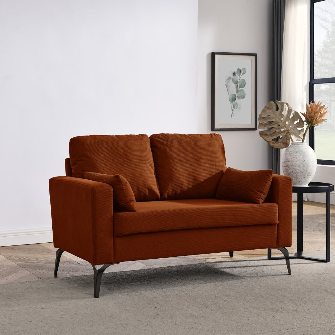 Loveseat Sofa with Square Arms, Modern Small Sofa Couch with 2 Pillows ...