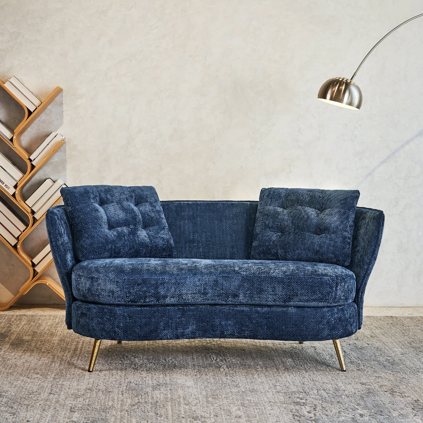 Loveseat Sofa Tufted Velvet Upholstered Couch with Golden Metal Legs 64 ...