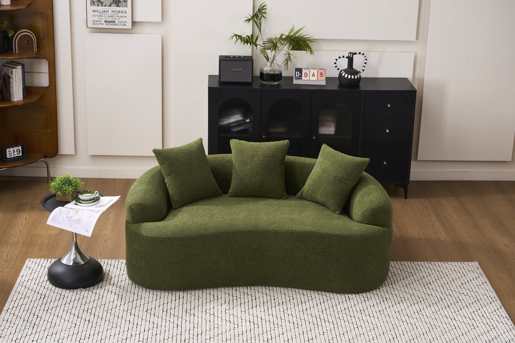 Loveseat Sofa with Wood Grain Chenille Fabric, Forest Green High ...