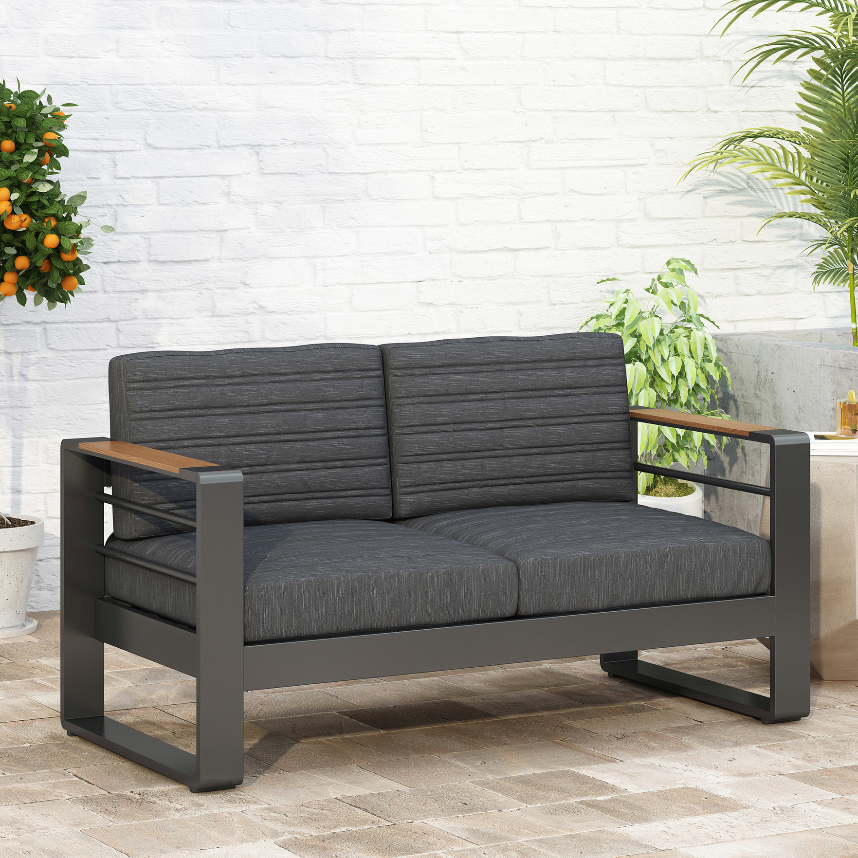 Loveseat / Wood - plastic accents, horizontal channel tufted back ...