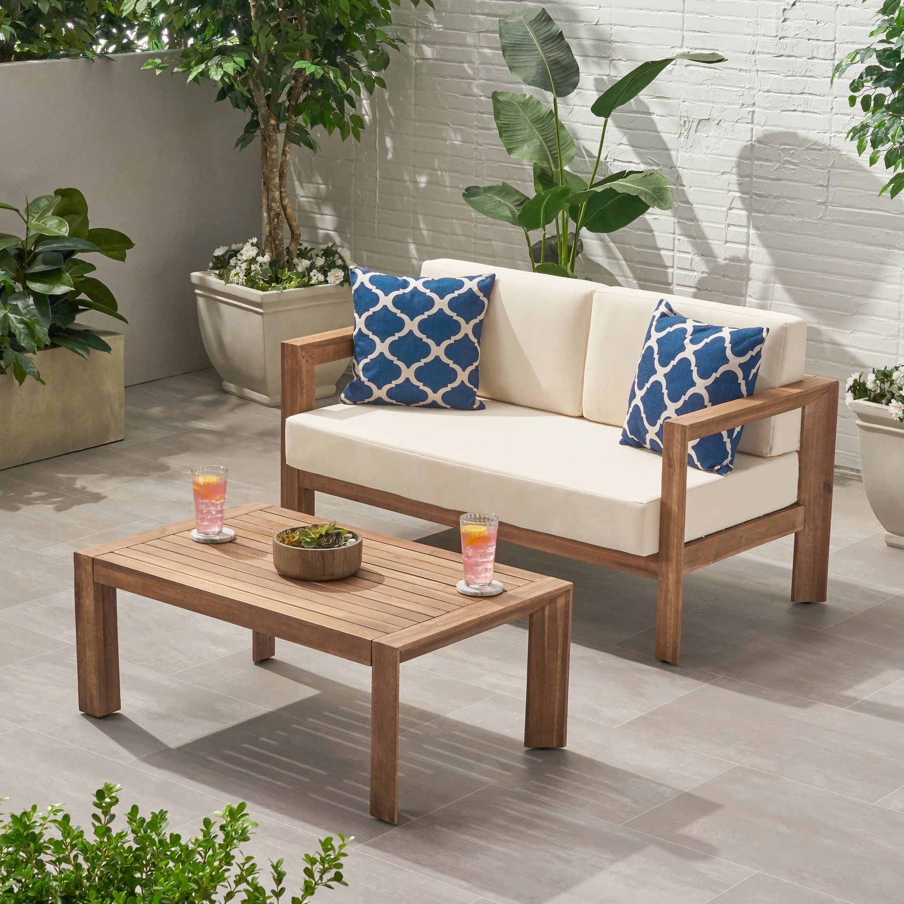 Loveseat and Coffee Table in Acacia Wood / Open Back Design for Classic ...
