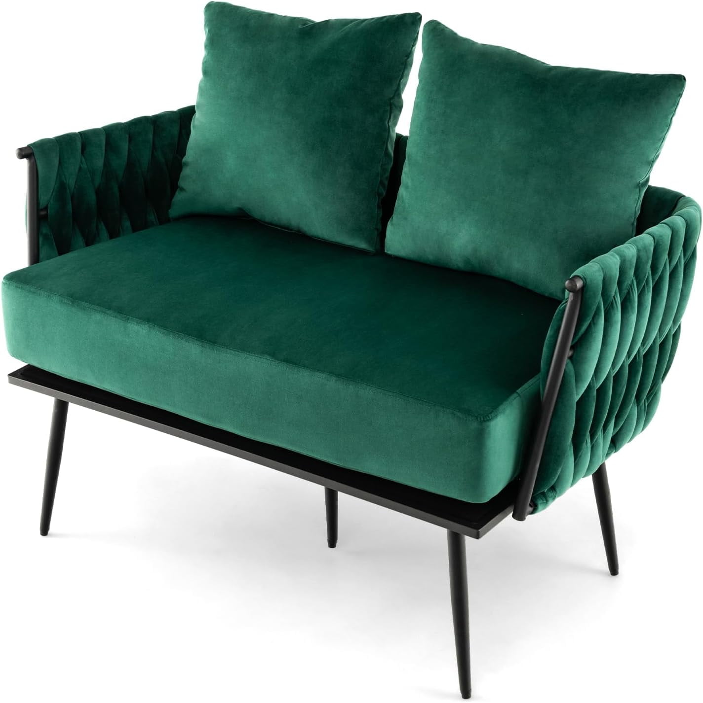 Loveseat sofa, modern upholstered 2-seat sofa with back pillows, woven ...