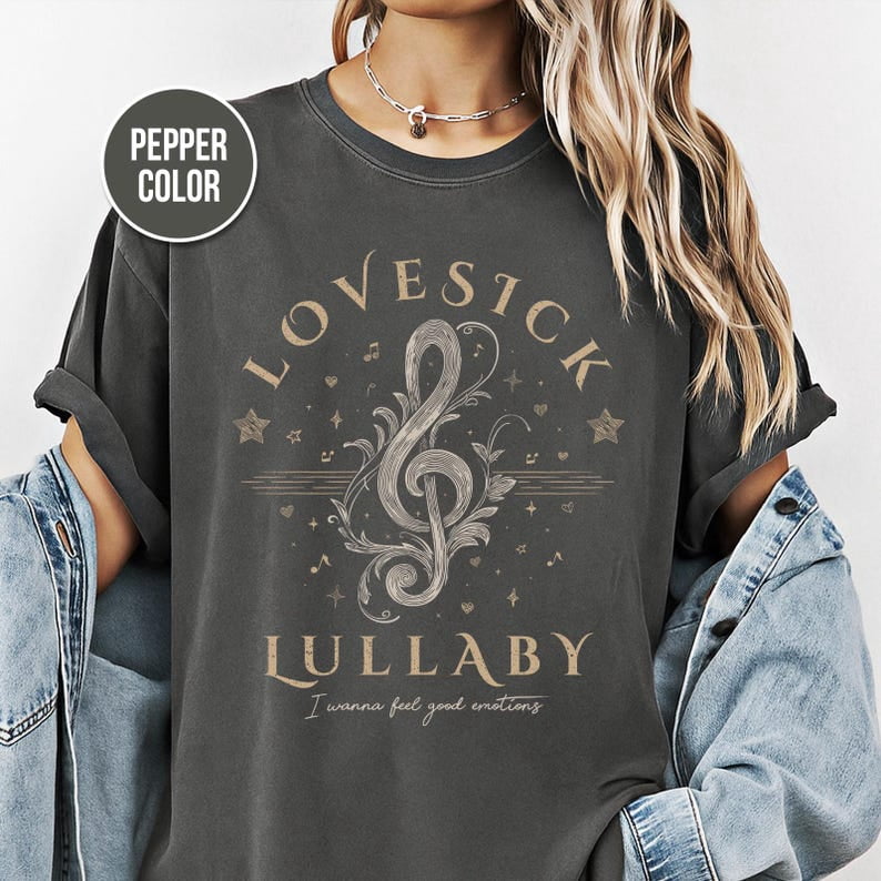 Lovesick Lullaby Vintage Music Note Gothic Aesthetic Graphic Tee, Retro ...