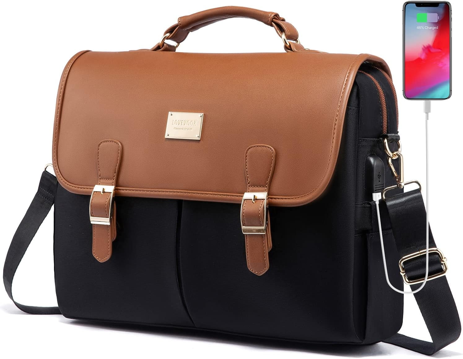 Lovevook Soft Leather Laptop Handbag for Women, Large Work Tote with ...