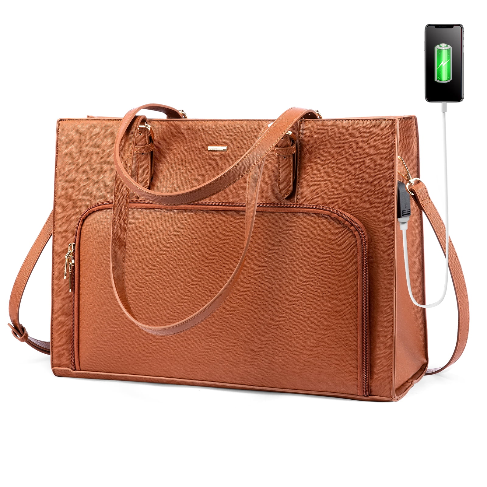 Lovevook Tote Bag, Leather Women Travel Work Laptop Bag with USB Port ...